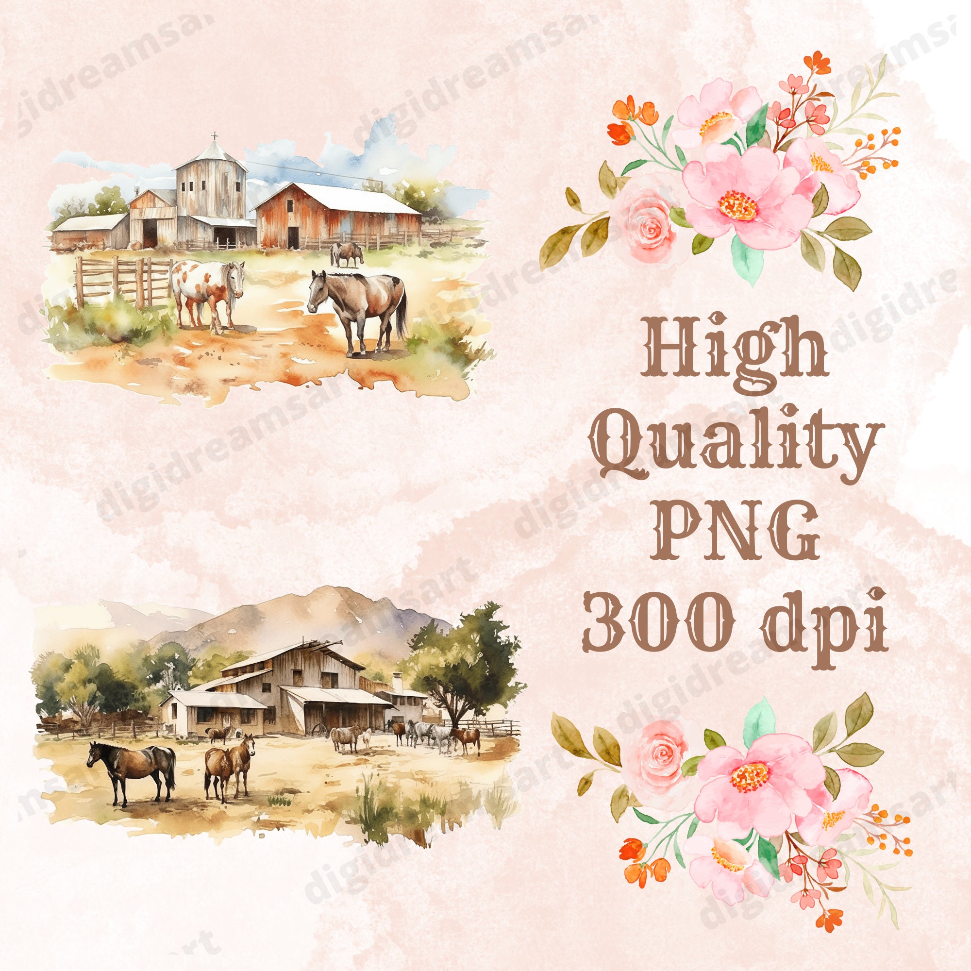 Western Ranch Clipart Bundle Transparent PNG Collection, Watercolor ...