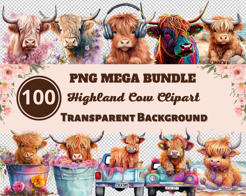 Highland Cow Mega Bundle 100 PNG Clipart Images Transparent - Etsy