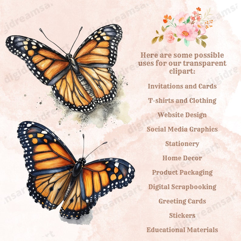 Monarch Butterfly Clipart Bundle Transparent PNG Collection - Etsy