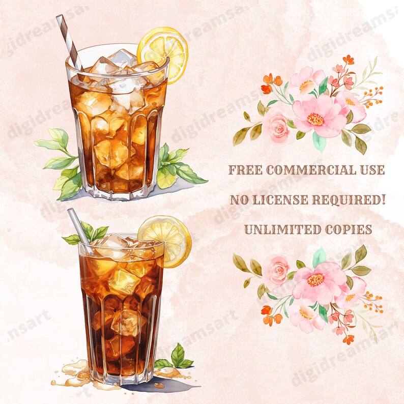 Iced Tea Design Bundle PNG Transparent Clipart Collection, Watercolor ...