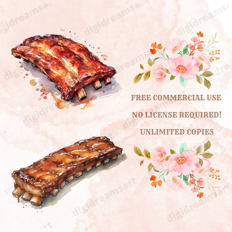 BBQ Ribs Clipart Bundle Transparent PNG Collection, Watercolor Graphics ...