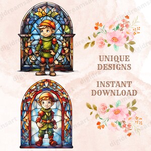 Christmas Elf Stained Glass Design Bundle PNG Transparent Clipart ...