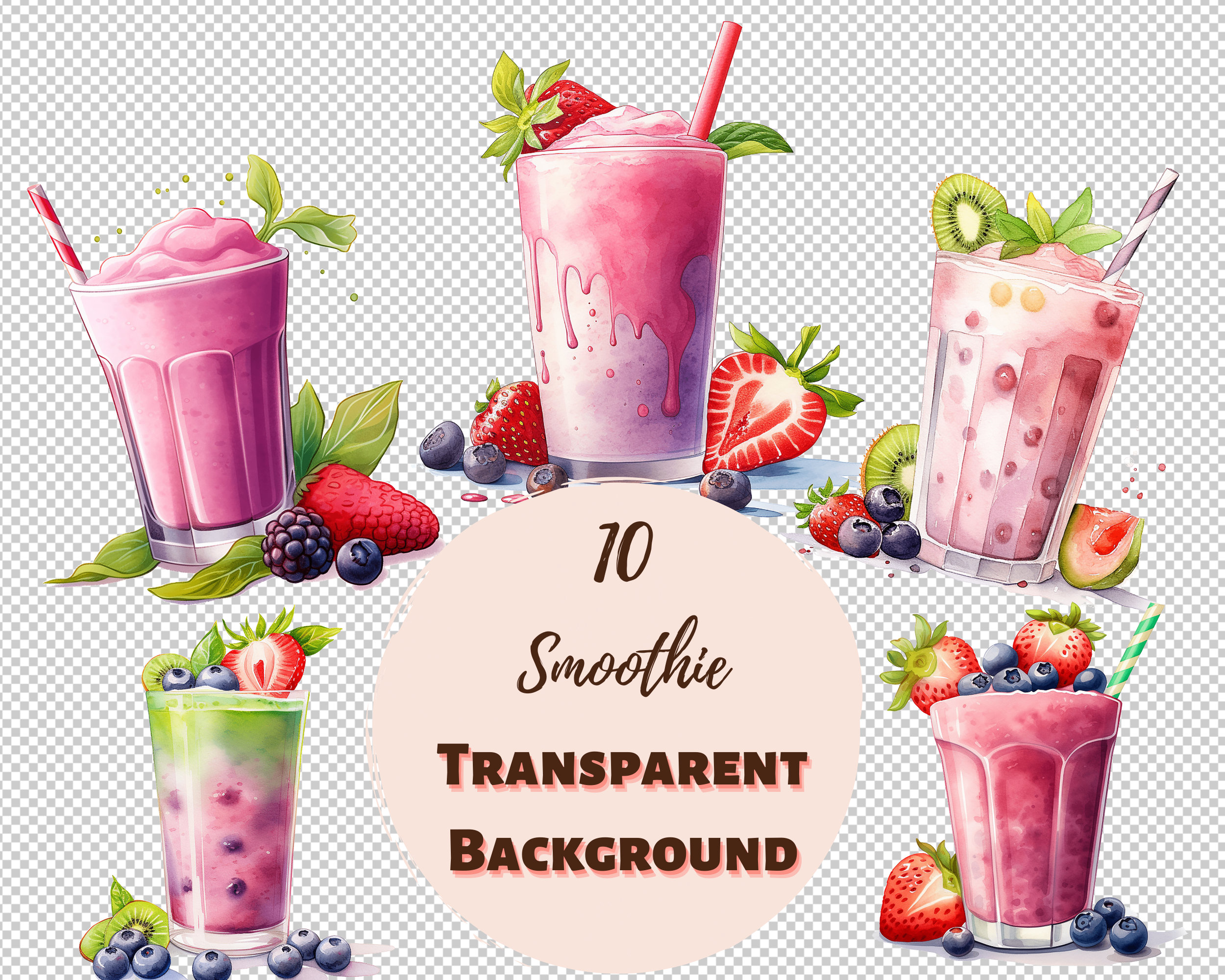 Smoothie Design Bundle PNG Transparent Clipart Collection, Watercolor ...