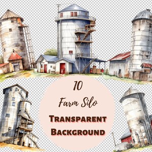 Farm Silo Clipart Bundle - Transparent PNG Collection, Watercolor ...