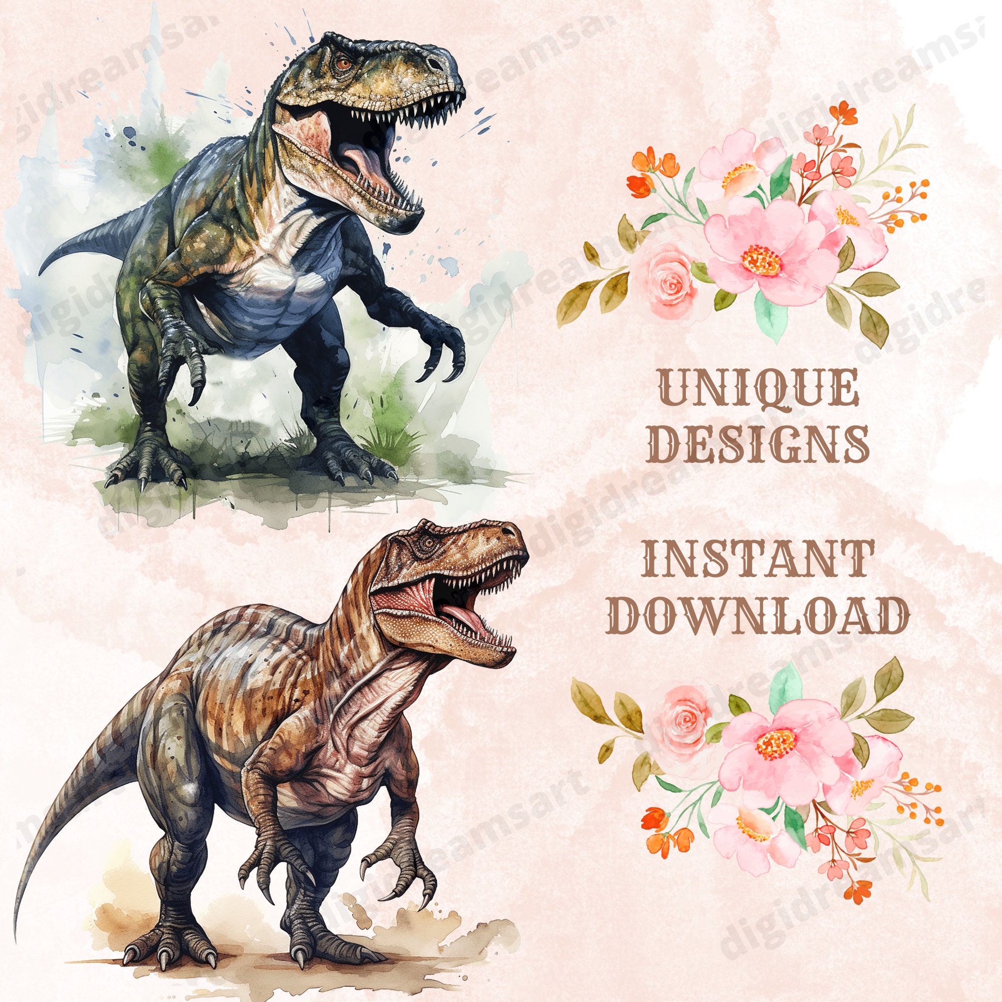 T-rex, Clipart Bundle Transparent PNG Collection, Digital Prints ...