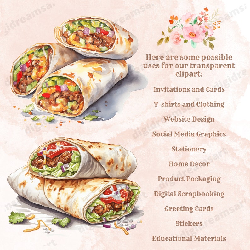 Burritos Design Bundle PNG Transparent Clipart Collection, Watercolor ...