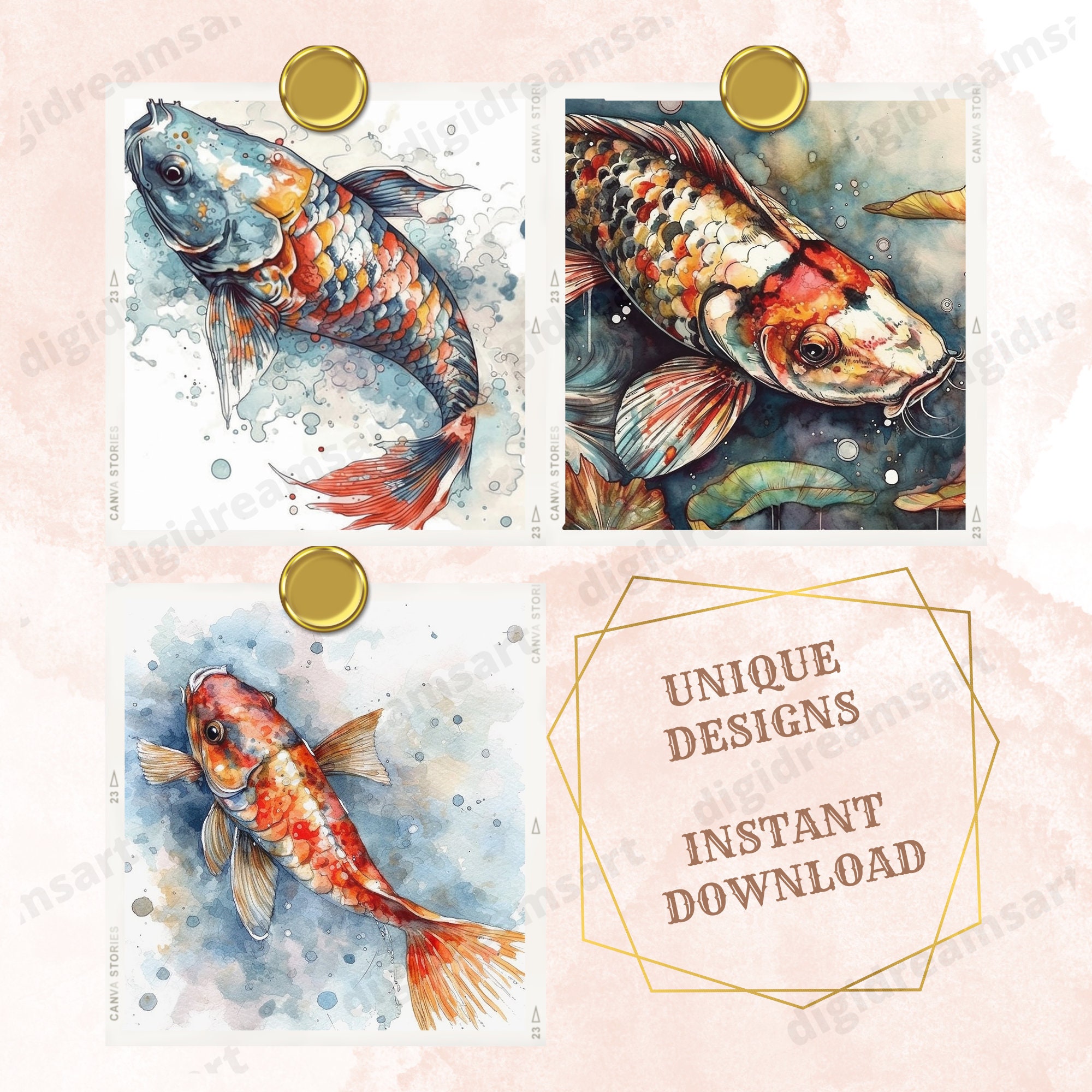 Make a Splash With Koi Fish Theme Bundle of Digital Prints, Clipart ...
