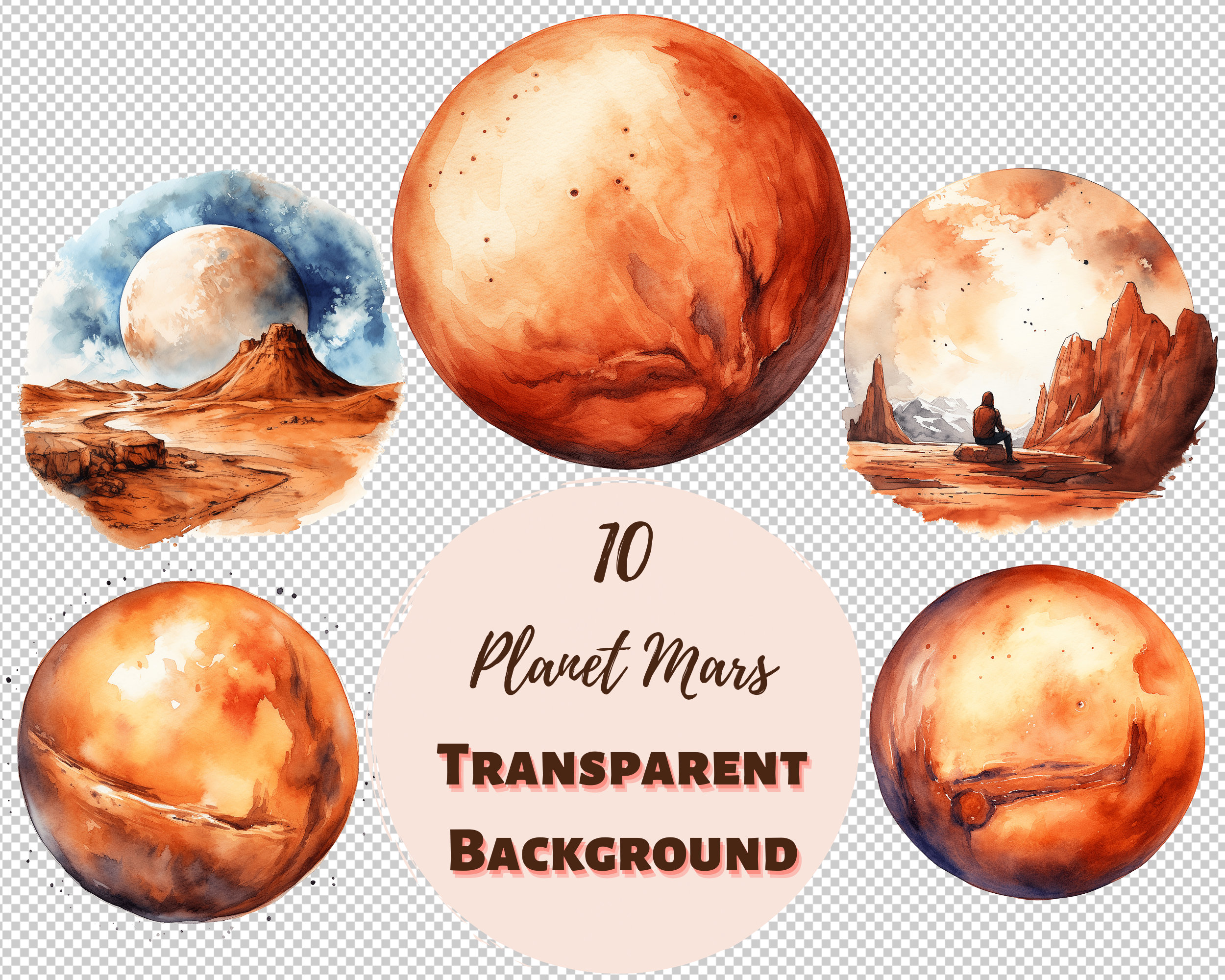 Planet Mars Clipart Bundle - Transparent PNG Collection, Digital Prints ...