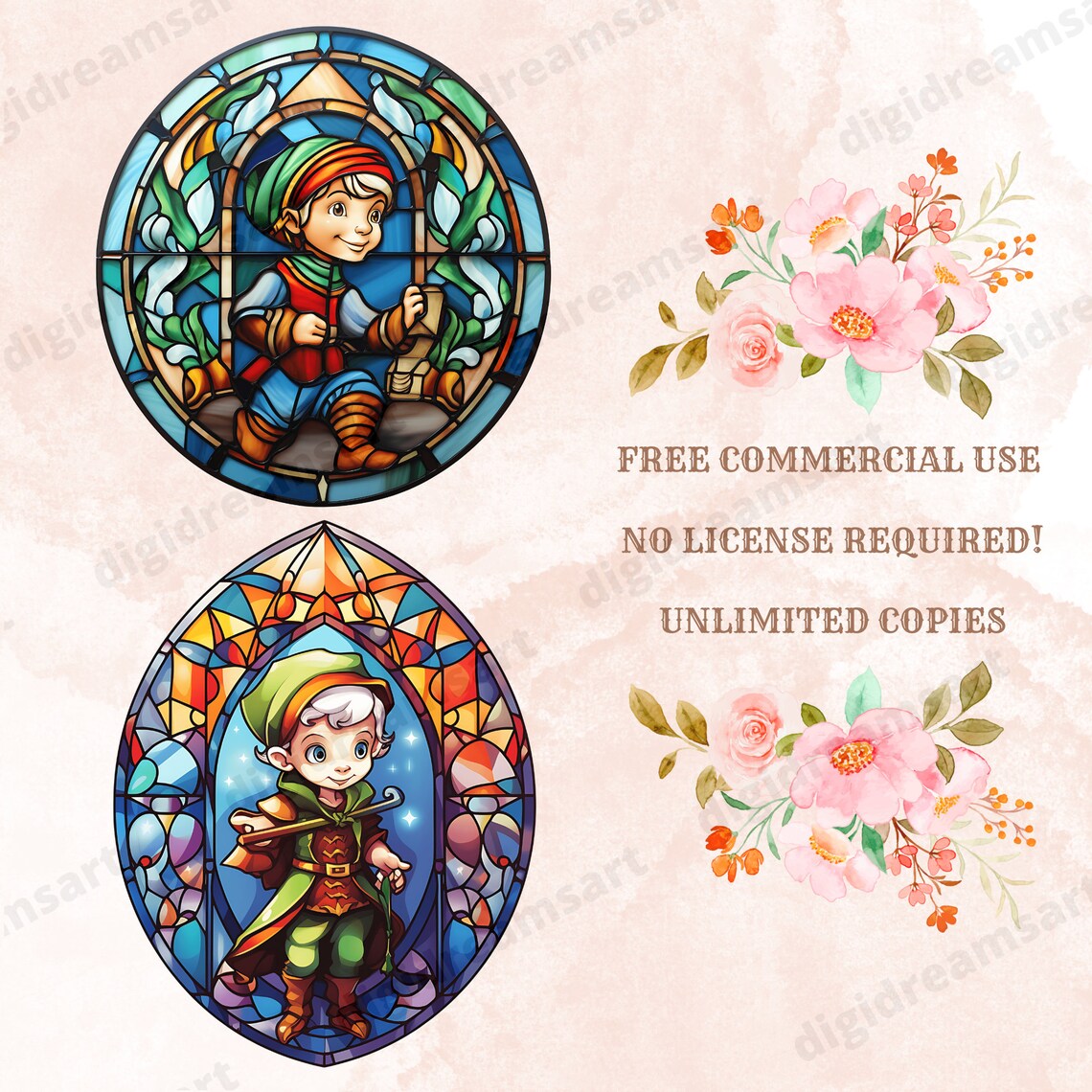 Christmas Elf Stained Glass Design Bundle - PNG Transparent Clipart ...