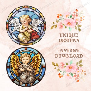 Baby Angel Stained Glass Bundle - Transparent PNG Collection, Digital ...