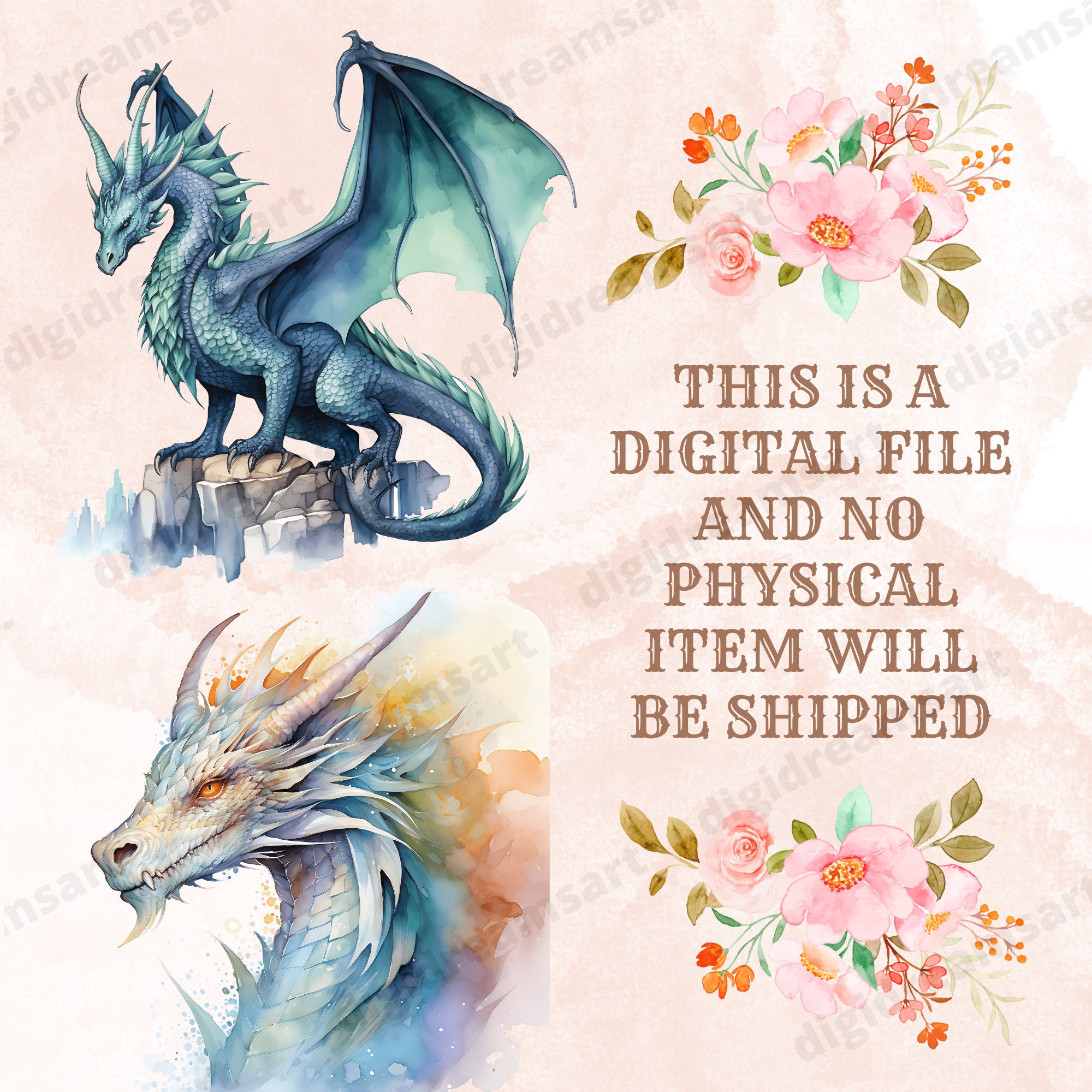 Dragon Design Bundle - PNG Transparent Clipart Collection, Watercolor ...