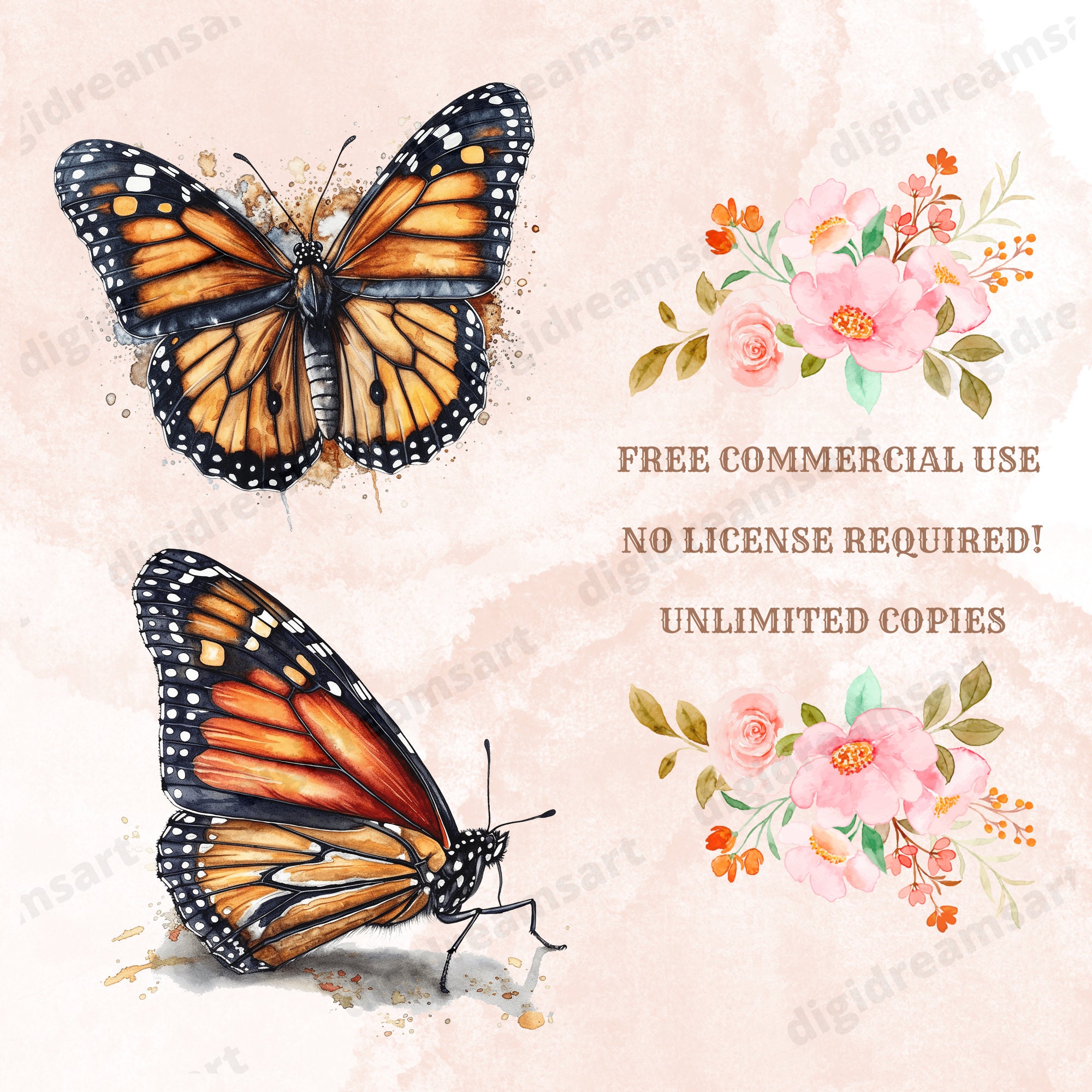 Monarch Butterfly Clipart Bundle Transparent PNG Collection - Etsy