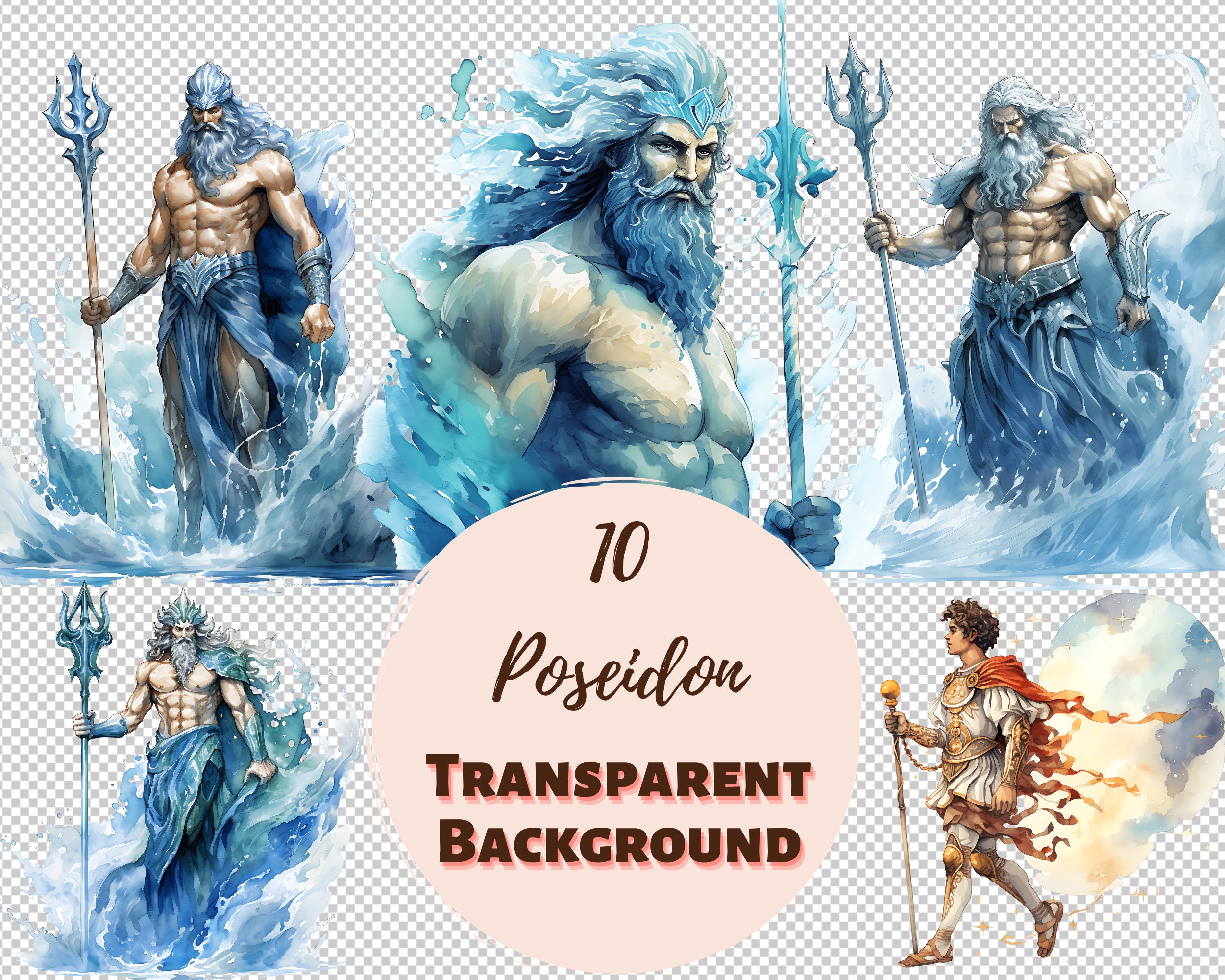 Poseidon Design Bundle PNG Transparent Clipart Collection - Etsy