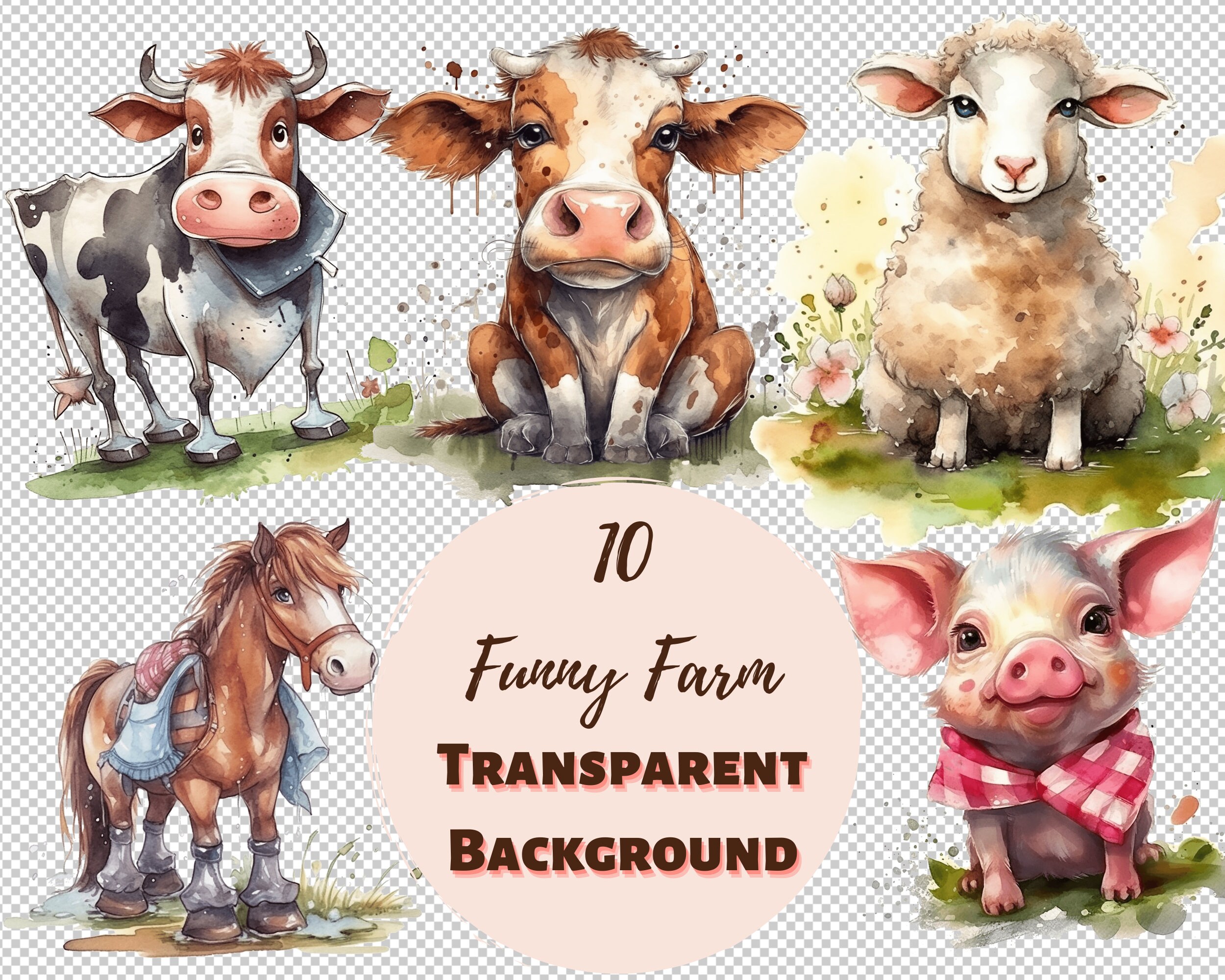 Funny Farm Clipart Bundle Transparent PNG Collection, Watercolor ...