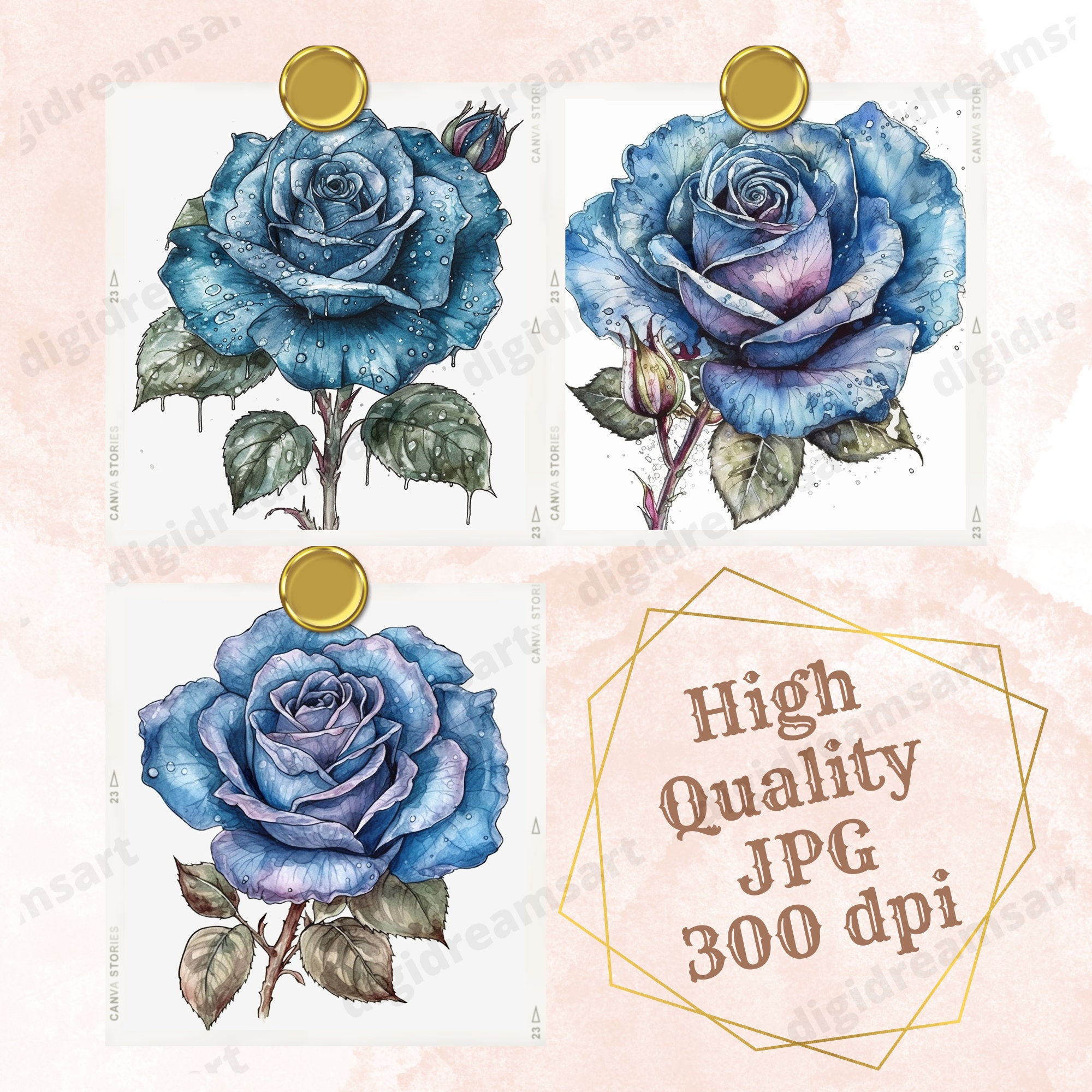 Blue Rose Design Bundle: Enchanting Clipart, Digital Prints, and T ...