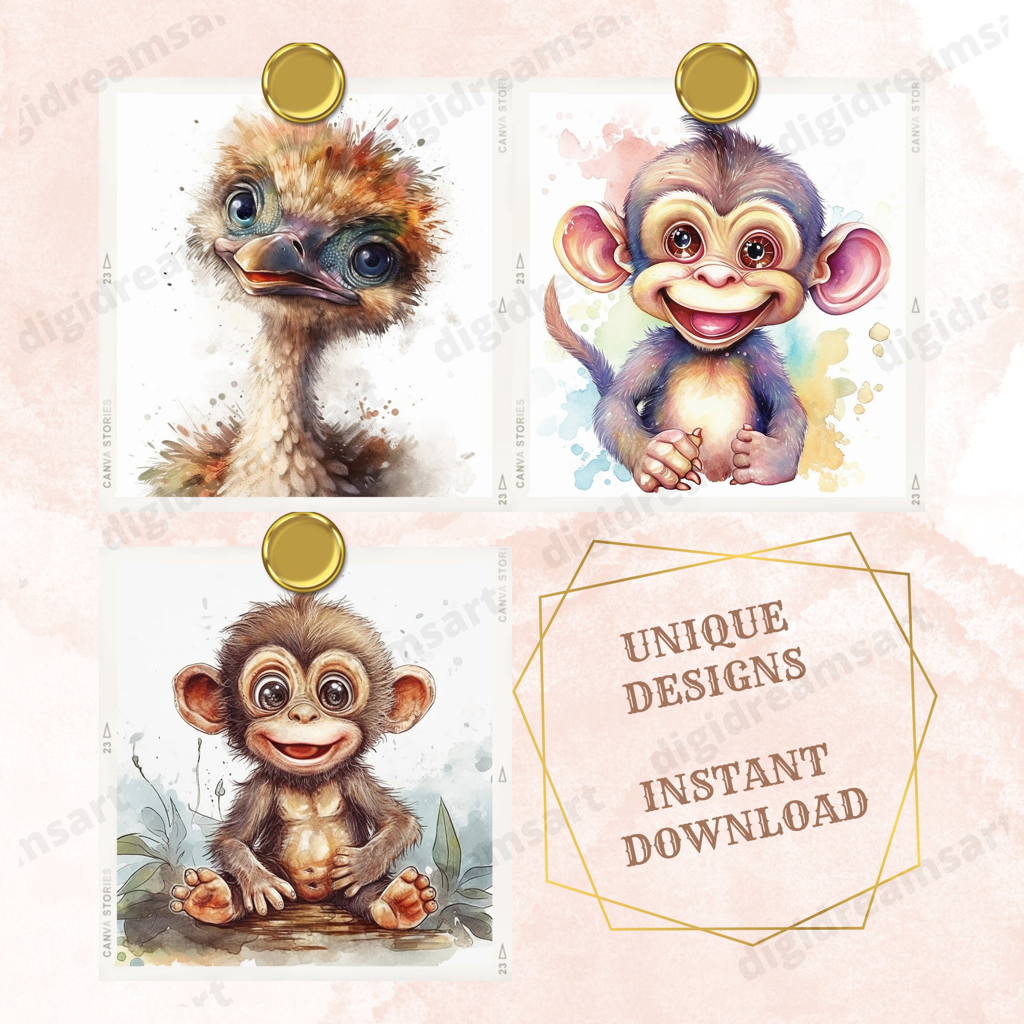 Baby Safari Design Bundle: Enchanting Clipart Digital Prints - Etsy