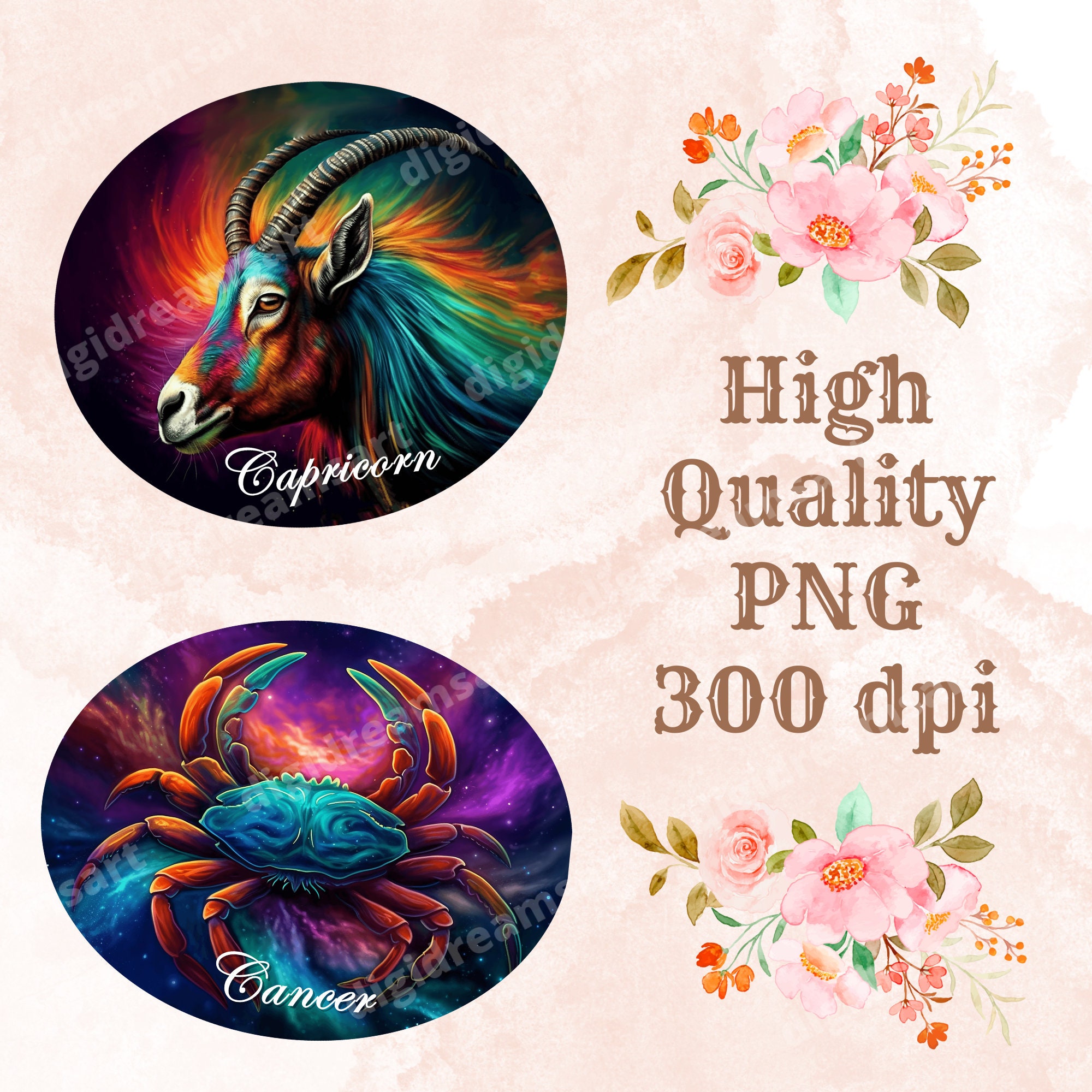 Zodiac Bundle PNG Transparent Clipart Collection, Watercolor Graphics ...