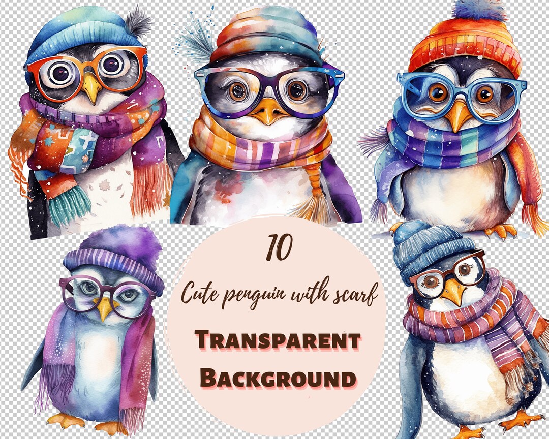 Cute Penguin With Scarf Clipart Bundle - Transparent PNG Collection ...