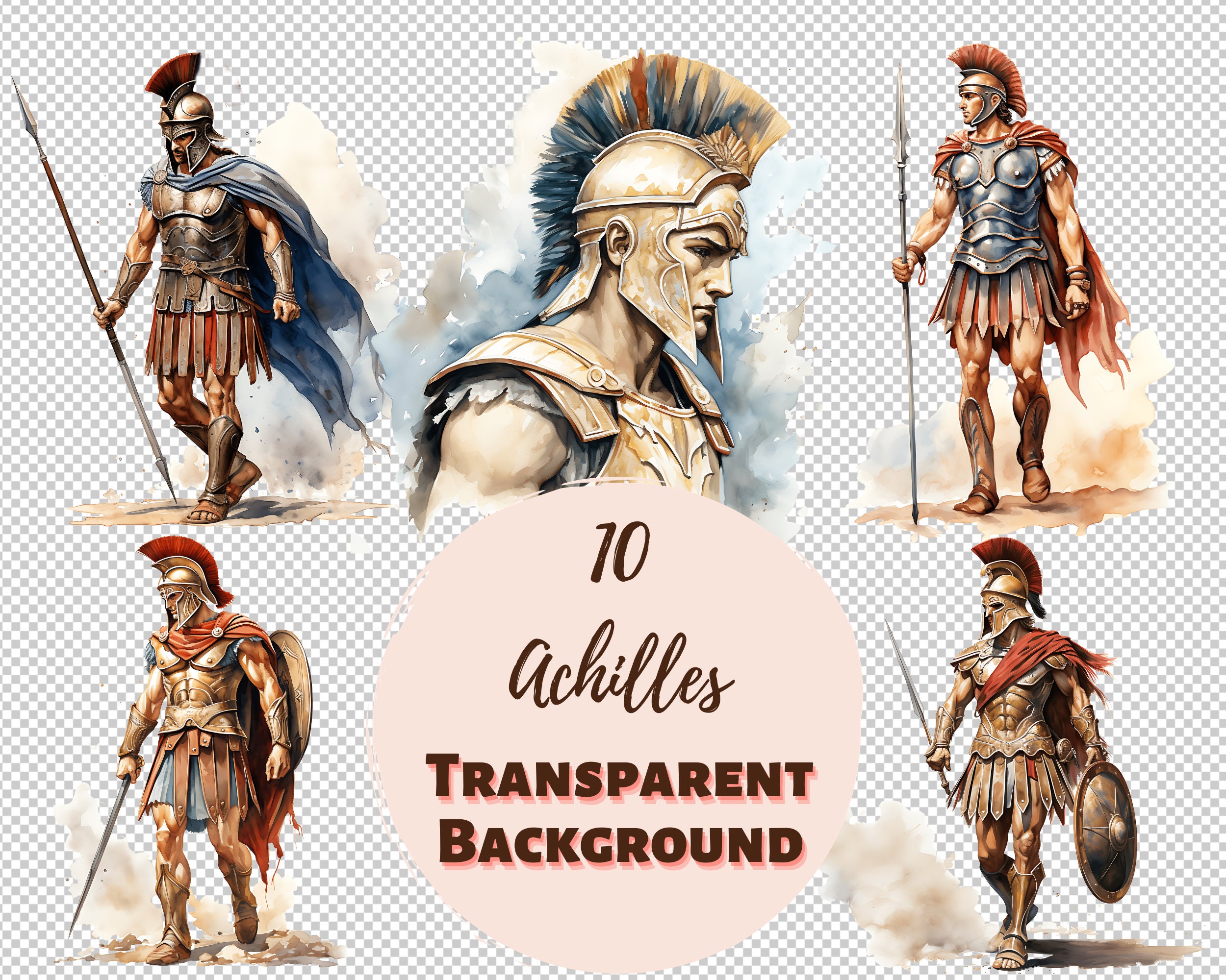 Achilles Design Bundle PNG Transparent Clipart Collection, Watercolor ...