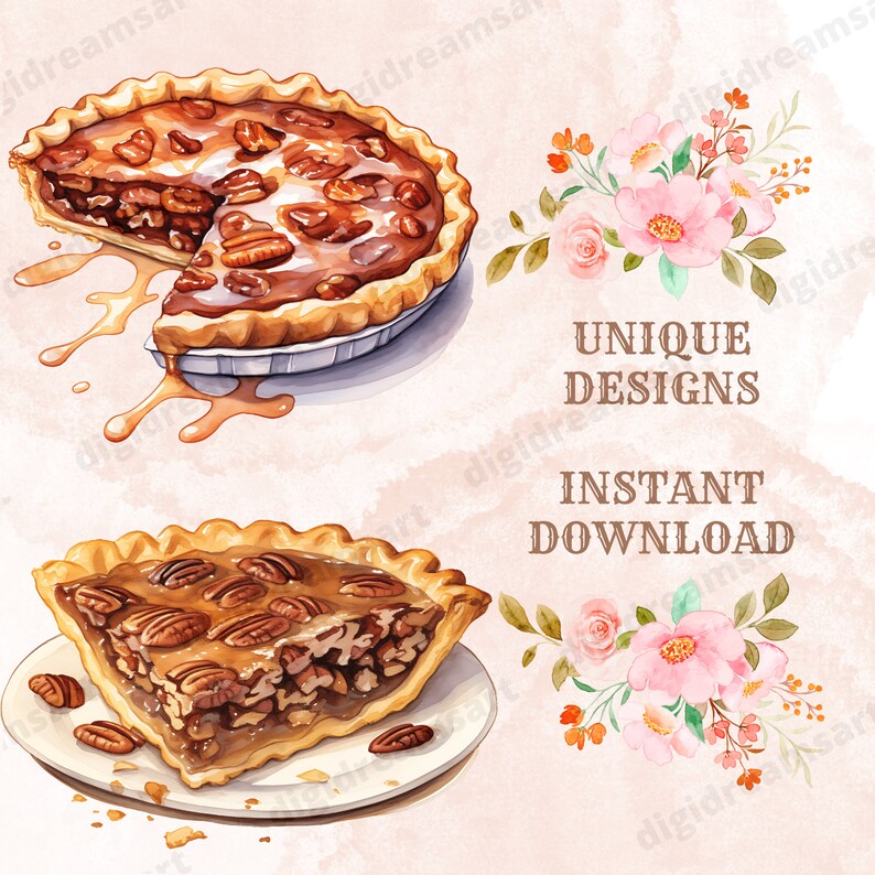 Pecan Pie Bundle PNG Transparent Clipart Collection, Watercolor ...