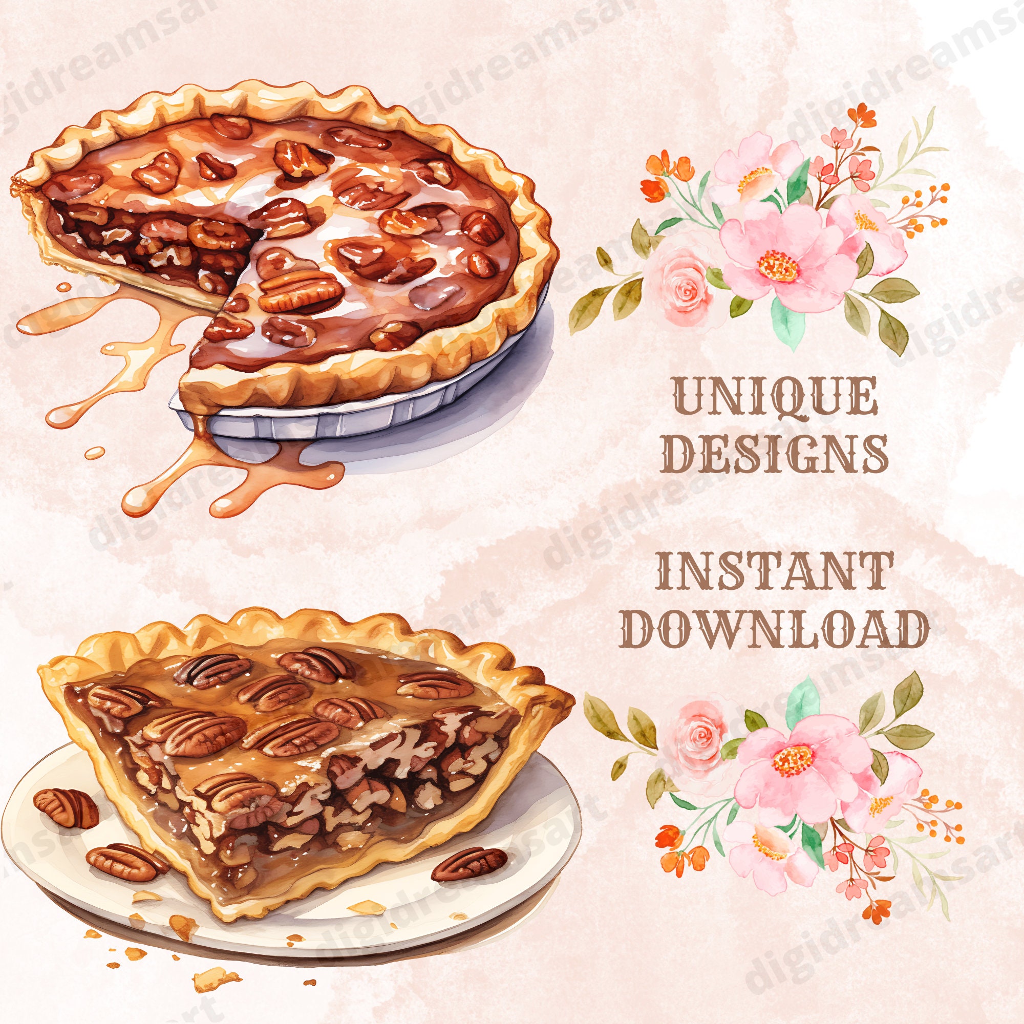 Pecan Pie Bundle PNG Transparent Clipart Collection, Watercolor ...