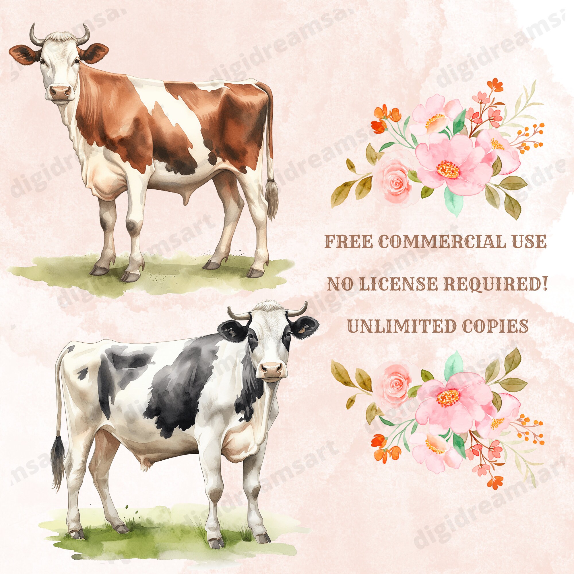 Farm Cow Clipart Bundle Transparent PNG Collection, Digital Prints ...