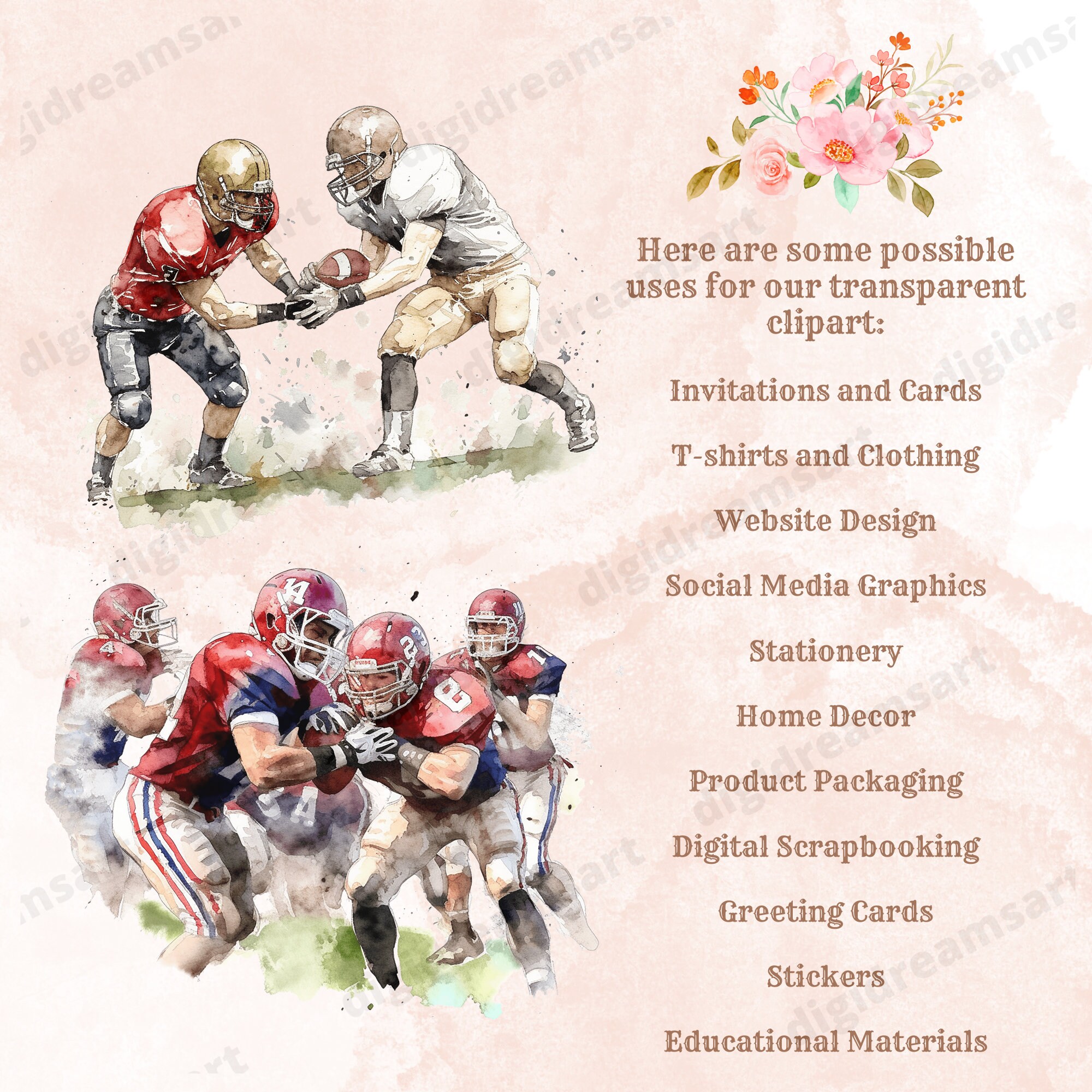 American Football Clipart Bundle Transparent PNG Collection, Digital ...