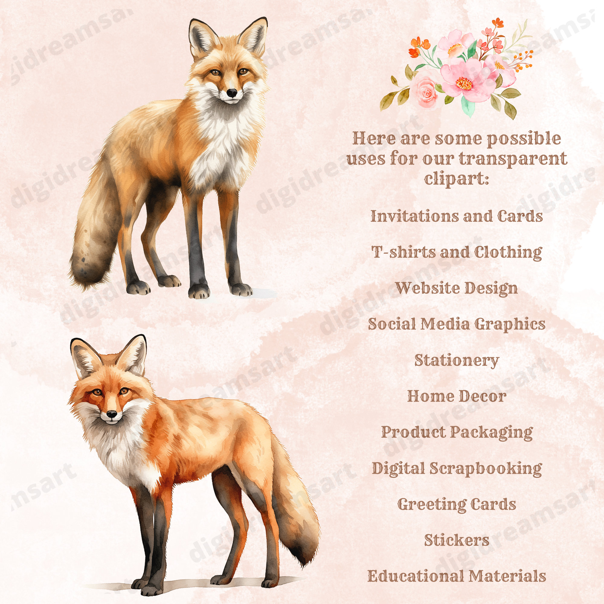 Fox Clipart Bundle - Transparent PNG Collection, Digital Prints ...