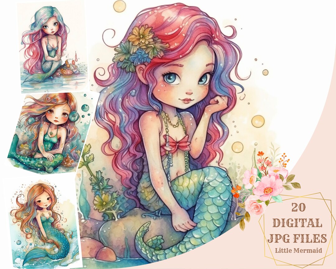 Little Mermaid Design Bundle: Enchanting Clipart, Digital Prints, and T ...