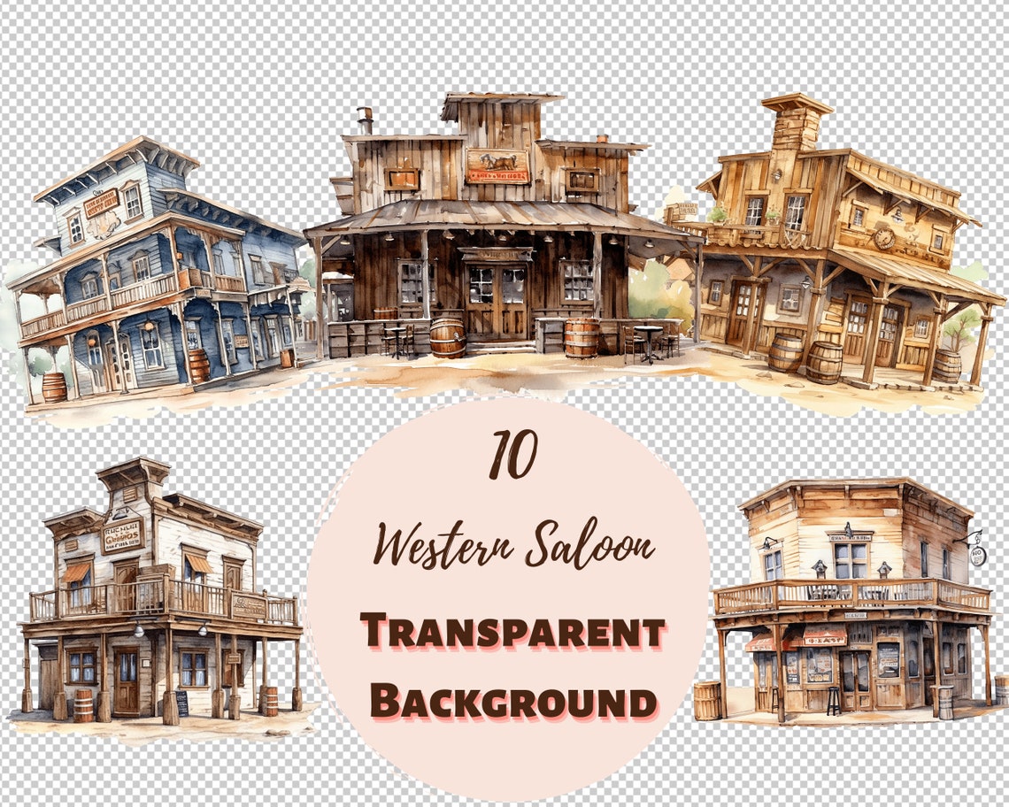 Western Saloon Clipart Bundle, Cowboy PNG Collection (digital Prints ...