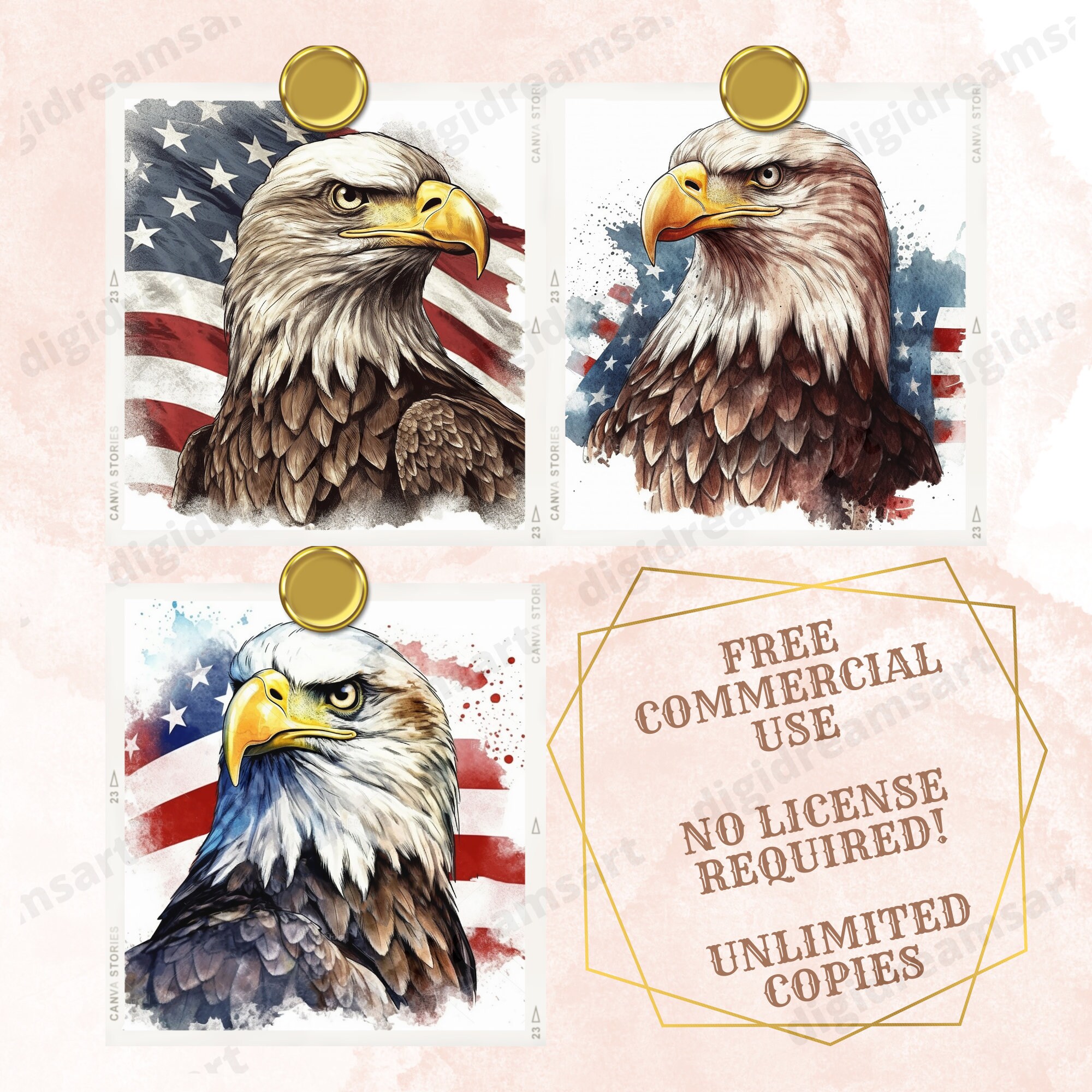 USA Eagle Design Bundle: Cute Clipart, Digital Prints, and T-shirt ...
