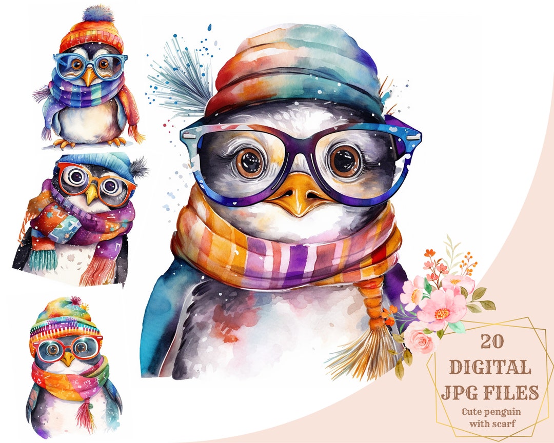 Cute Penguin With Scarf Design Bundle: Adorable Clipart, Digital Prints ...
