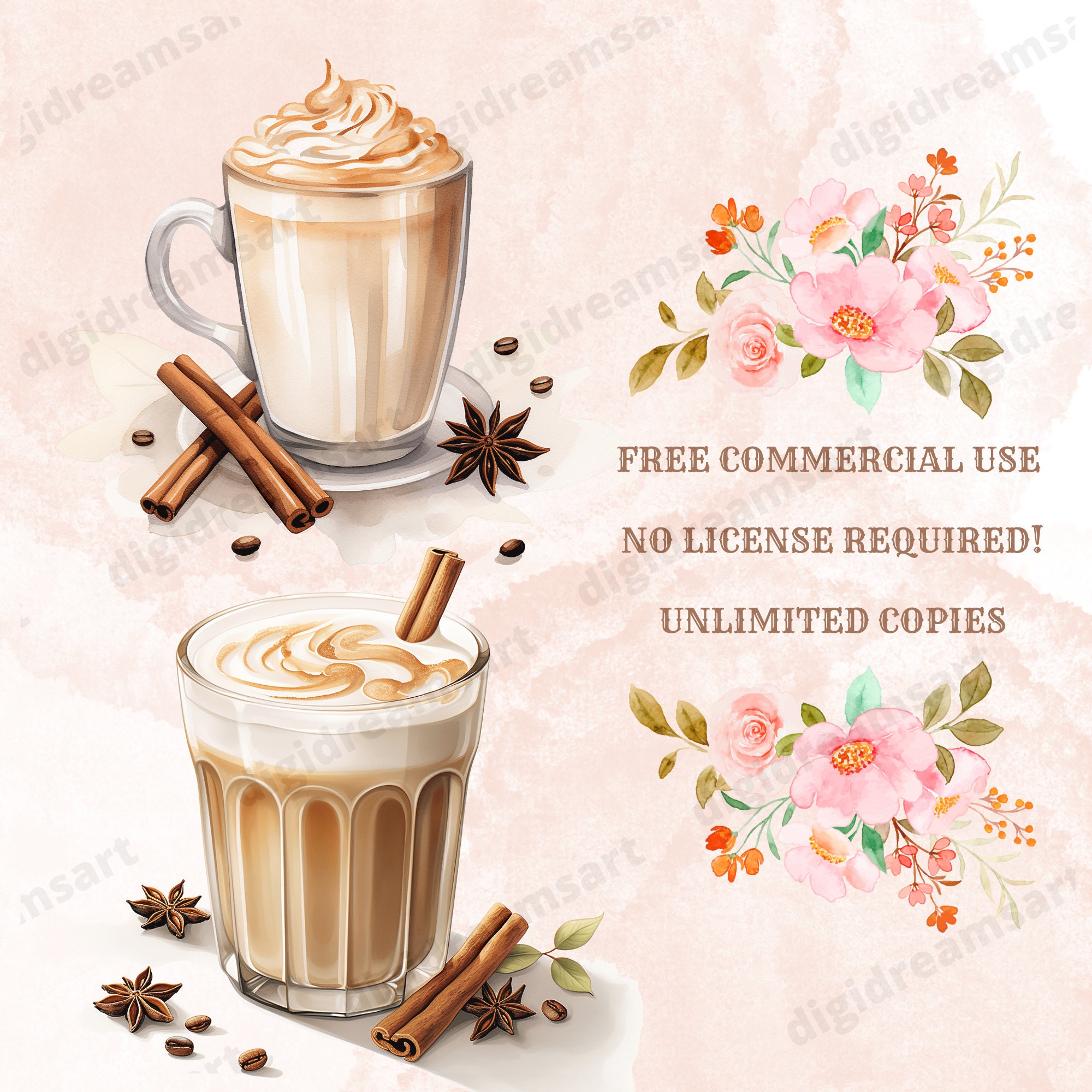 Chai Latte Design Bundle PNG Transparent Clipart Collection, Watercolor ...