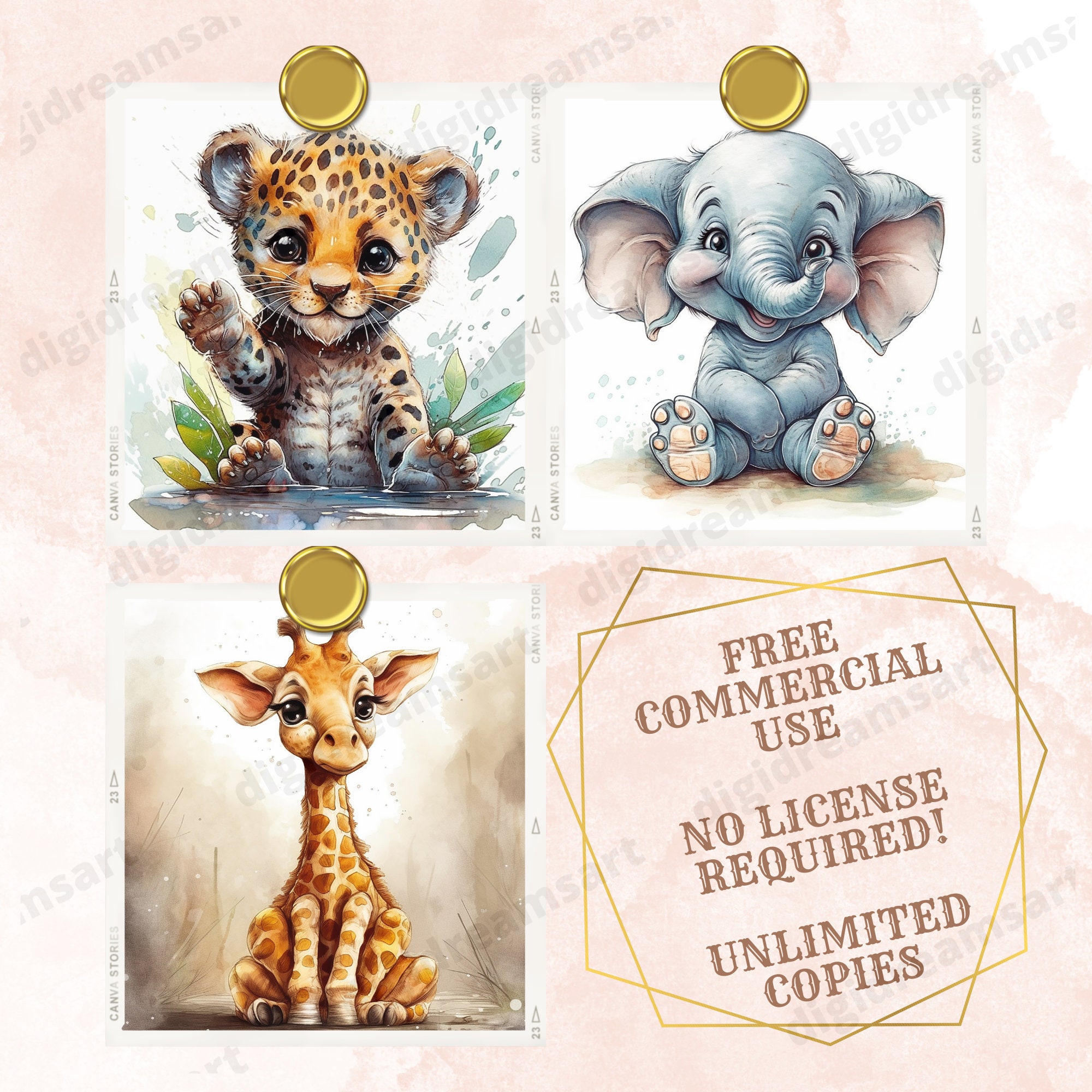 Safari Baby Animal Design Bundle: Clipart, Digital Prints, and T-shirt ...