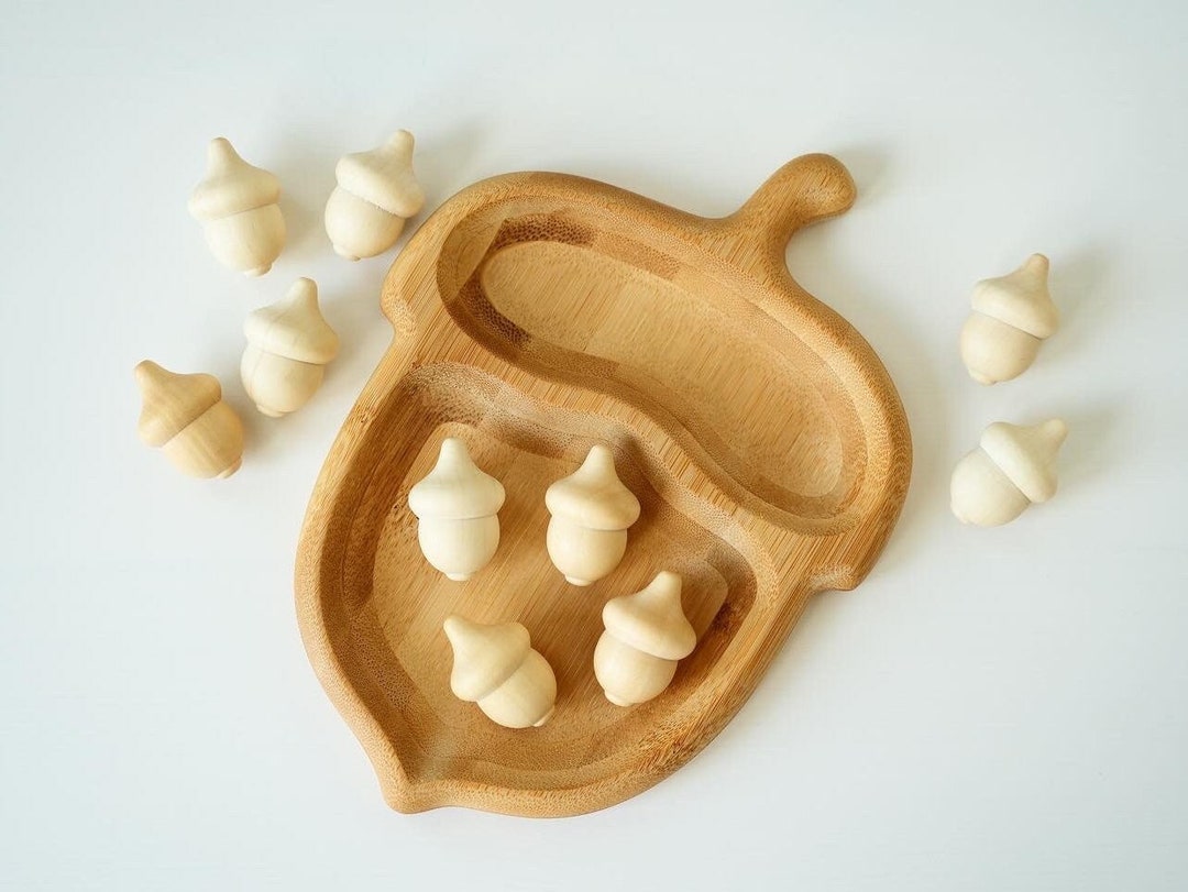 Wooden Acorn Sorting Set, Montessori Fine Motor, Natural Acorn Tray ...