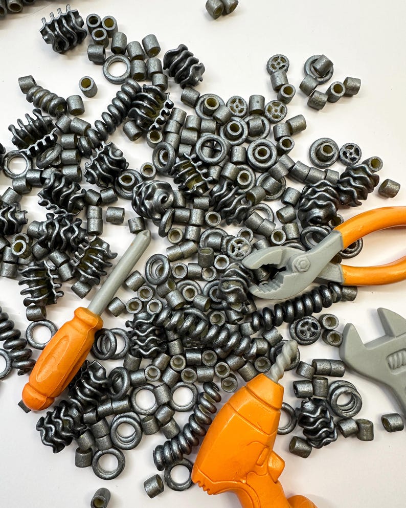 Bolt and Screw Sensory Filler, Metallic Silver Pasta Mix, Montessori ...