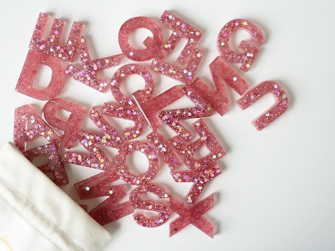 Dusty Pink Glitter Resin Letters, A-Z Alphabet Set for Kids, Montessori ...