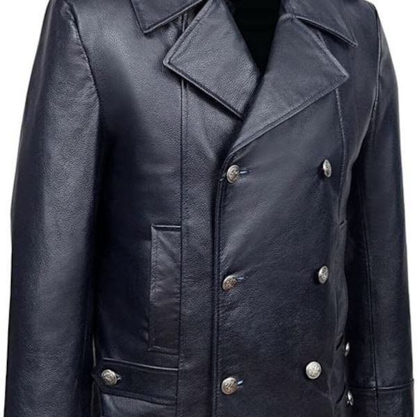 Leather Pea Coat - Etsy