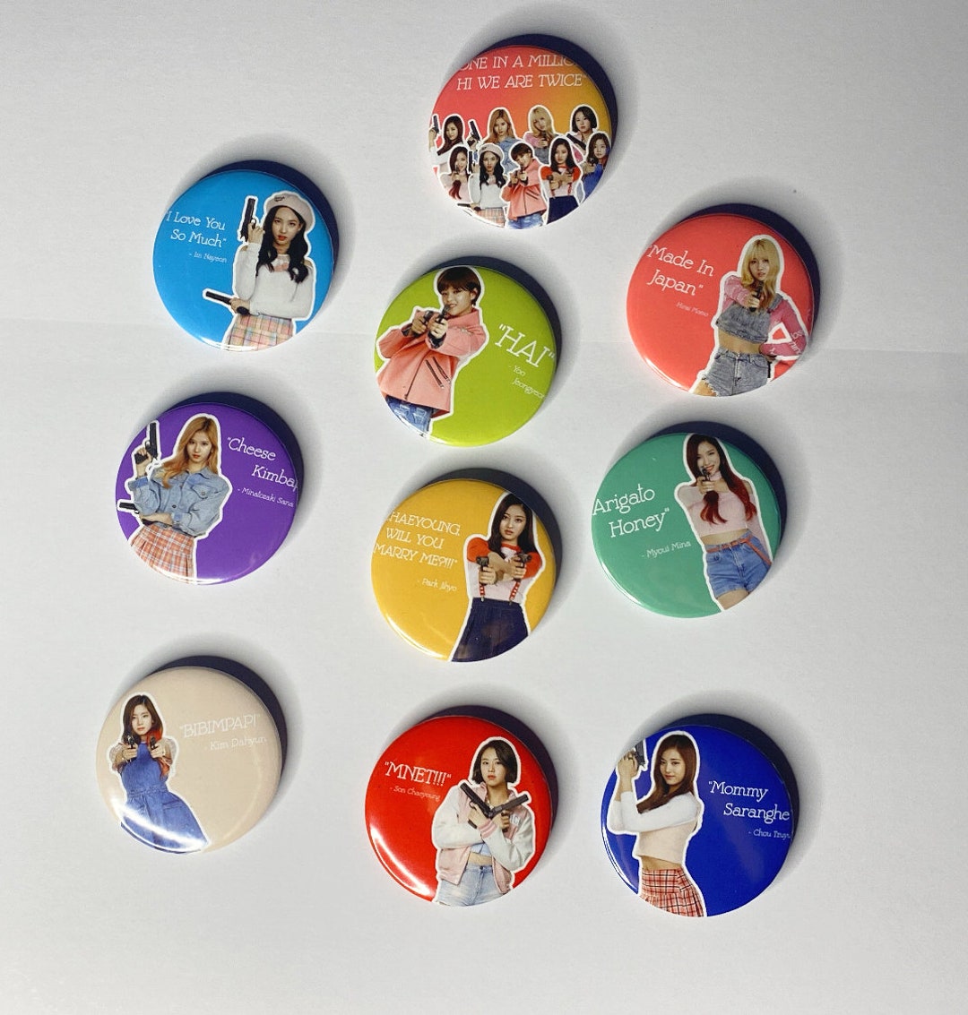 TWICE Gun Badges | Twice | Kpop | Buttons | Badge | Gun | Funny ...