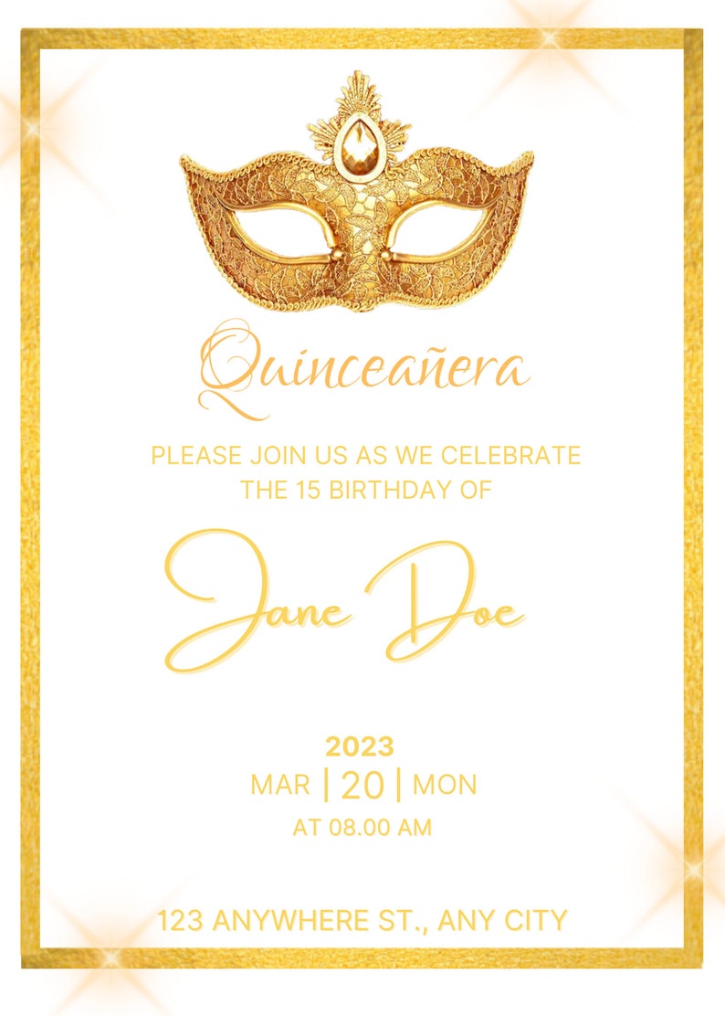 Quinceanera Invite and Flyer Editable Template, Masquerade Template ...