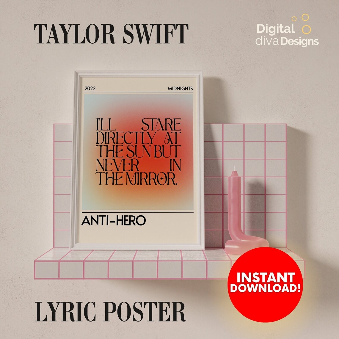 Taylor Swift Lyric Poster Anti-hero Taylor Swift Prints, Taylor Swift ...