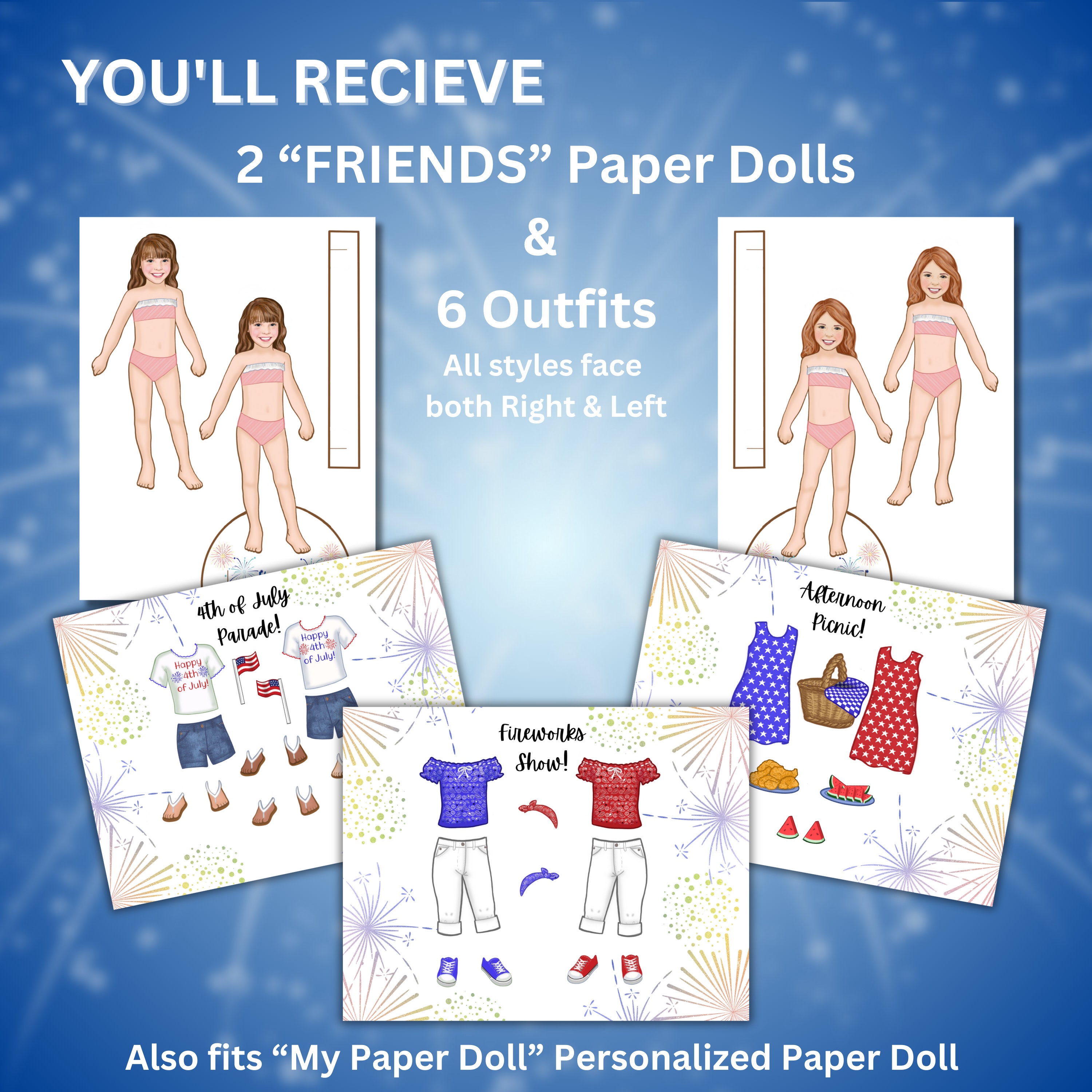 Printable Clothes 4th of July 2 Paper Dolls Also Fits Personalized ...
