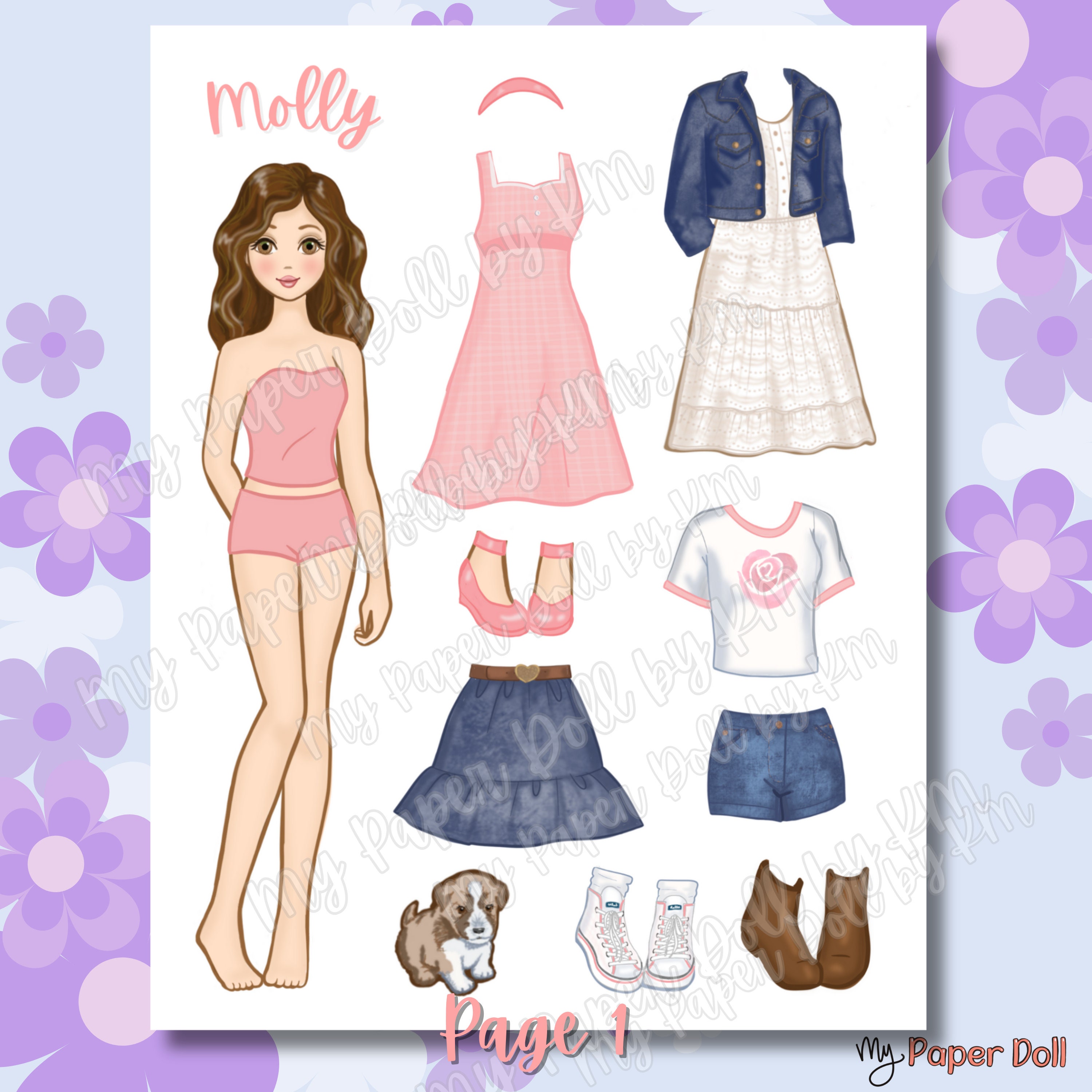 Printable "molly" Paper Doll | 2 Pages | Full Color and Coloring Page ...