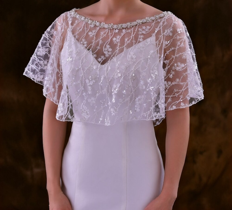 Embroidered Flower With Sequins Bridal Cape, Bridal Shawl, Bridal ...