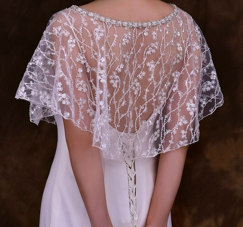 Embroidered Flower With Sequins Bridal Cape, Bridal Shawl, Bridal ...