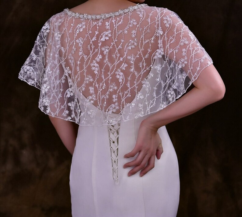 Embroidered Flower With Sequins Bridal Cape, Bridal Shawl, Bridal ...