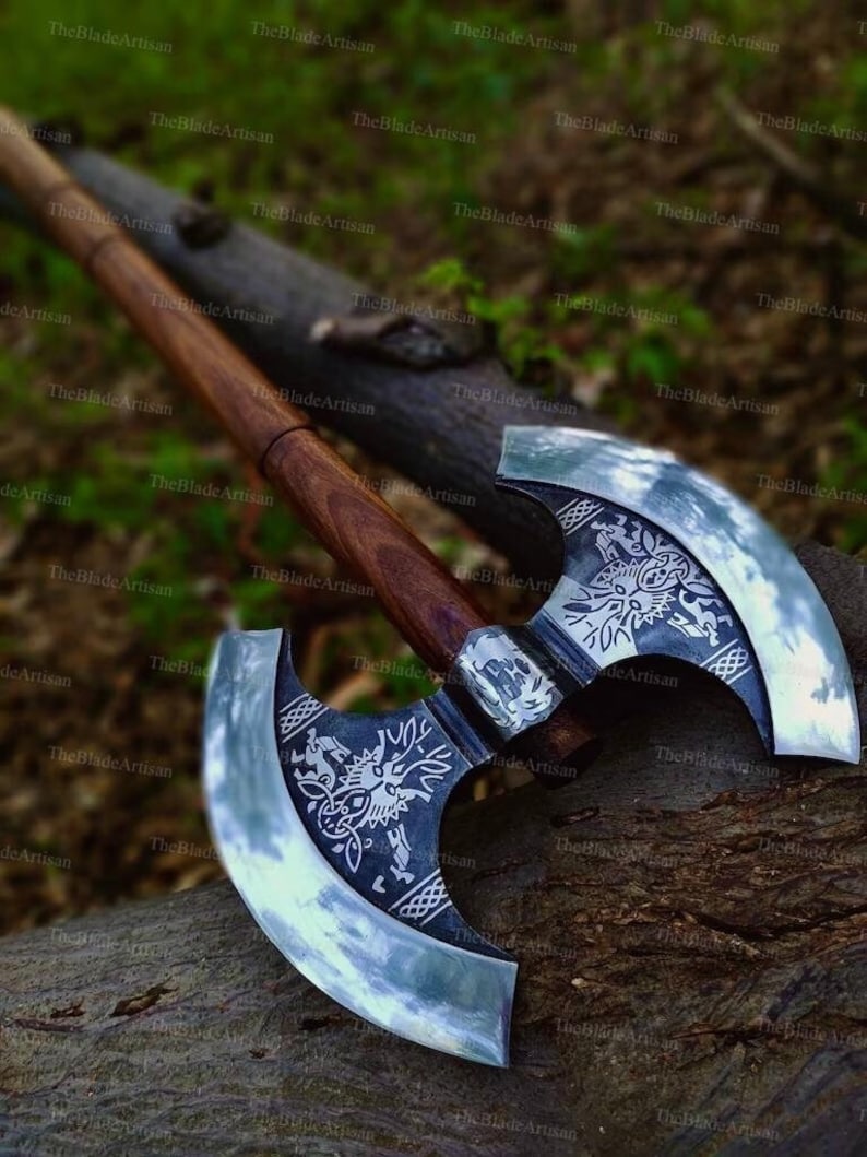 Handmade Double Headed Viking Axe, Bearded Axe Hand Forged Steel Double ...