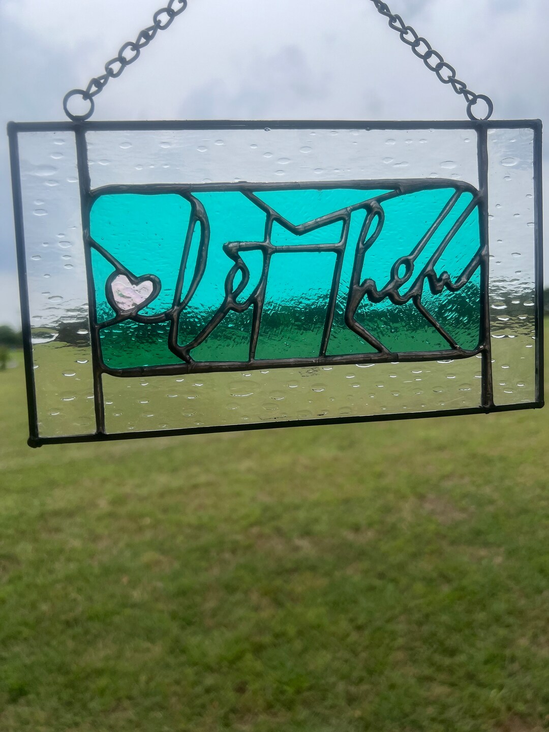 Let Them Stained Glass Word Hanging: Turquoise Iridescent Heart Decor ...