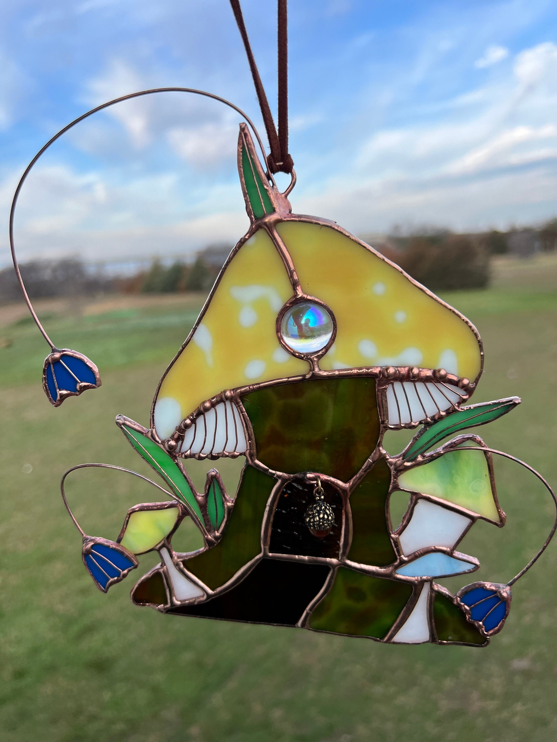 Stained Glass Mushroom House Window Hanging. Mottled Glass, Trichroic ...