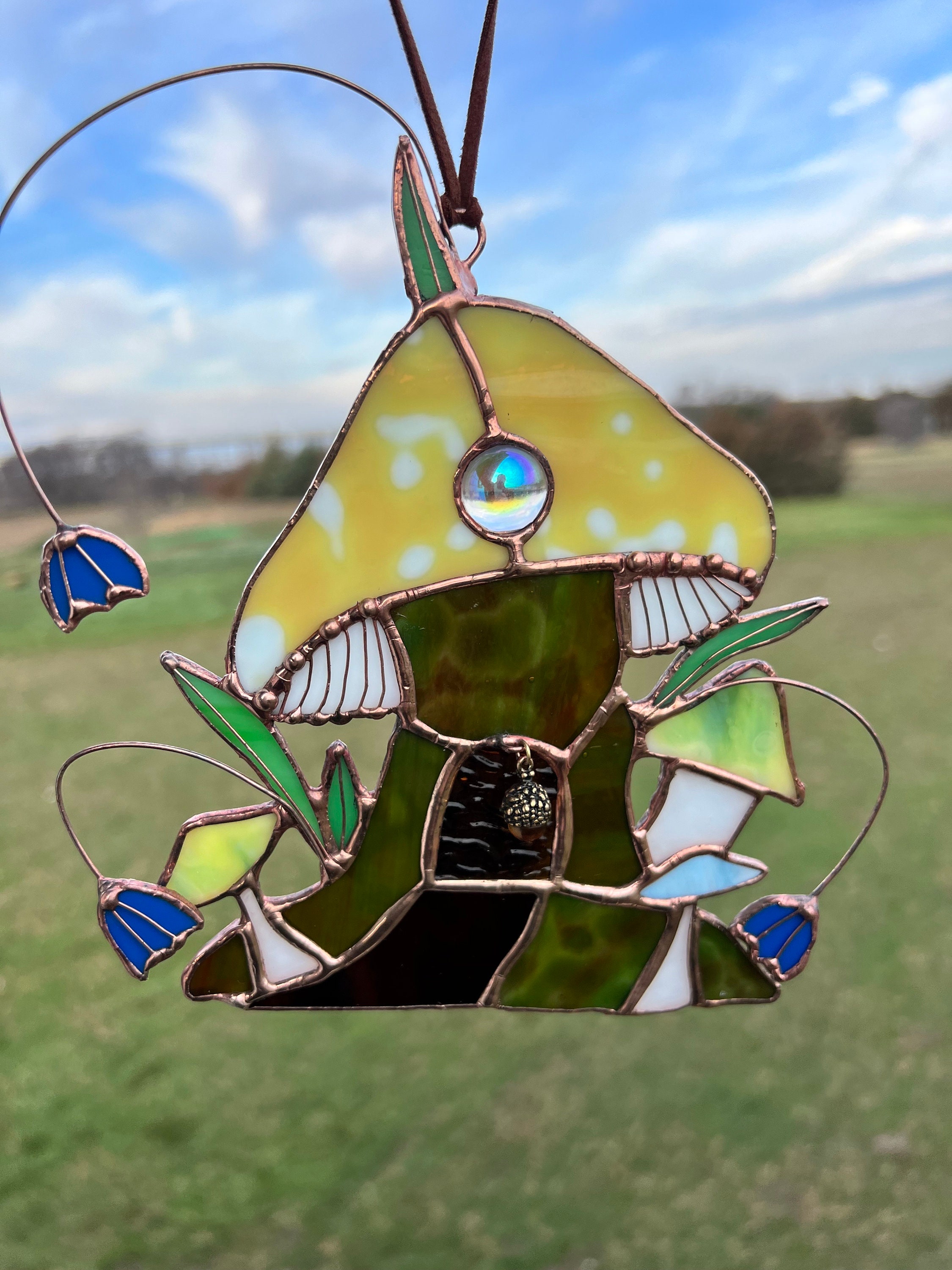 Stained Glass Mushroom House Window Hanging. Mottled Glass, Trichroic ...